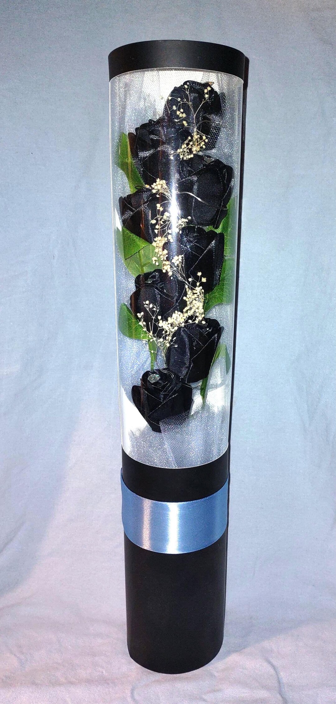 8 Piece Black Rose Bouquet in Black Box W Multi-colored Lights - Etsy