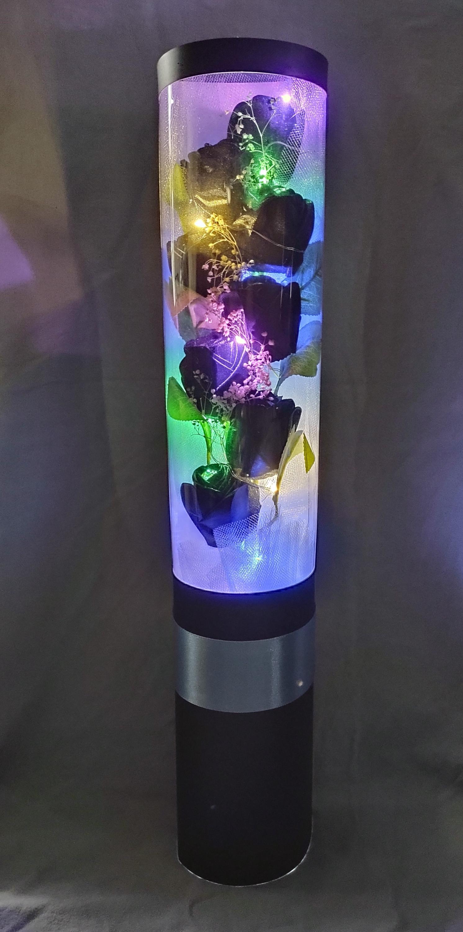 8 Piece Black Rose Bouquet in Black Box W Multi-colored Lights - Etsy