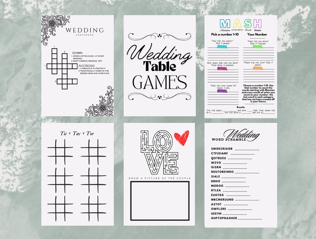 Wedding Table Games, Wedding Word Scramble, Wedding Tic Tac Toe ...