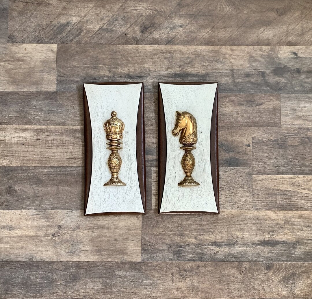 Burwood Chess Piece Wall Plaques, Knight & Bishop or Queen, Mid Century ...