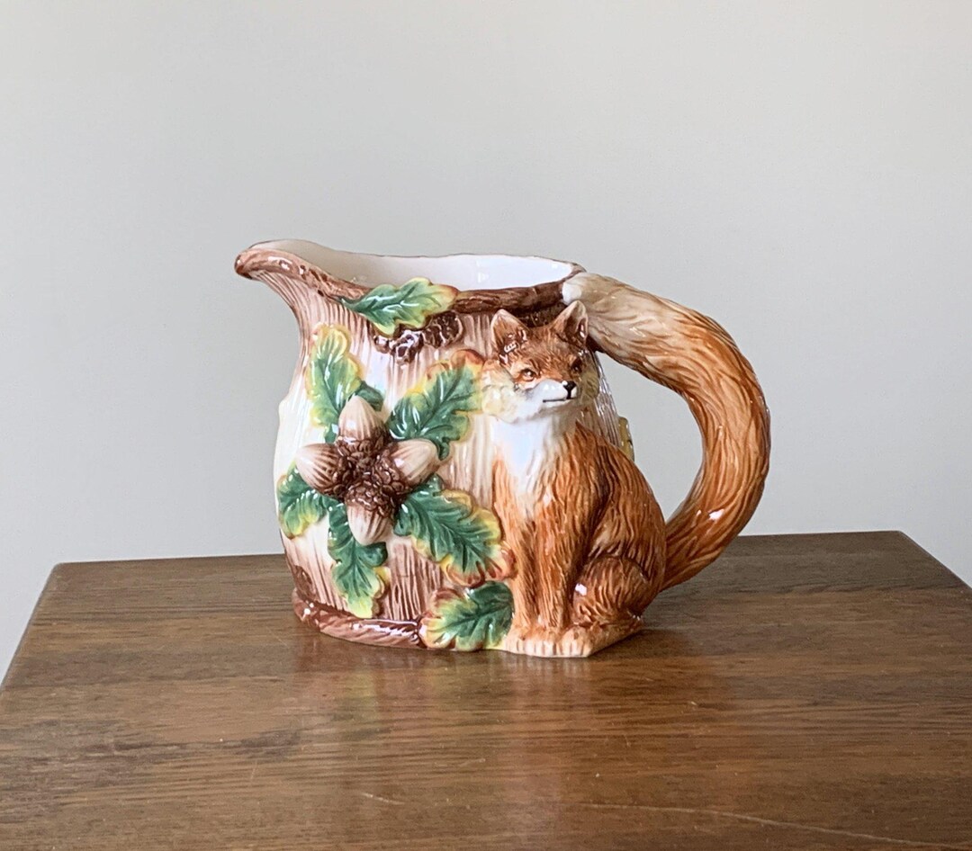 Corner Ruby Ceramic Autumn Fox Pitcher W/ Tail Handle, 48 Oz Beverage ...