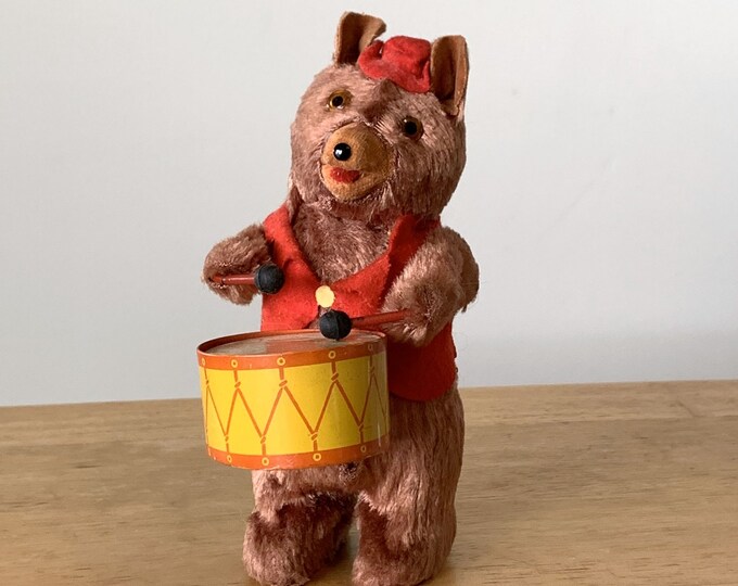 Mechanical Wind up Toy Bear Playing Snare Drum, Vintage Mohair ...