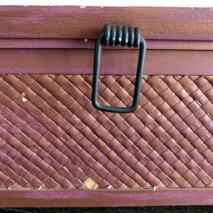 Vintage Woven Front Hinged Storage Box, Plum & Gold Paint, Footed W/ 3 ...
