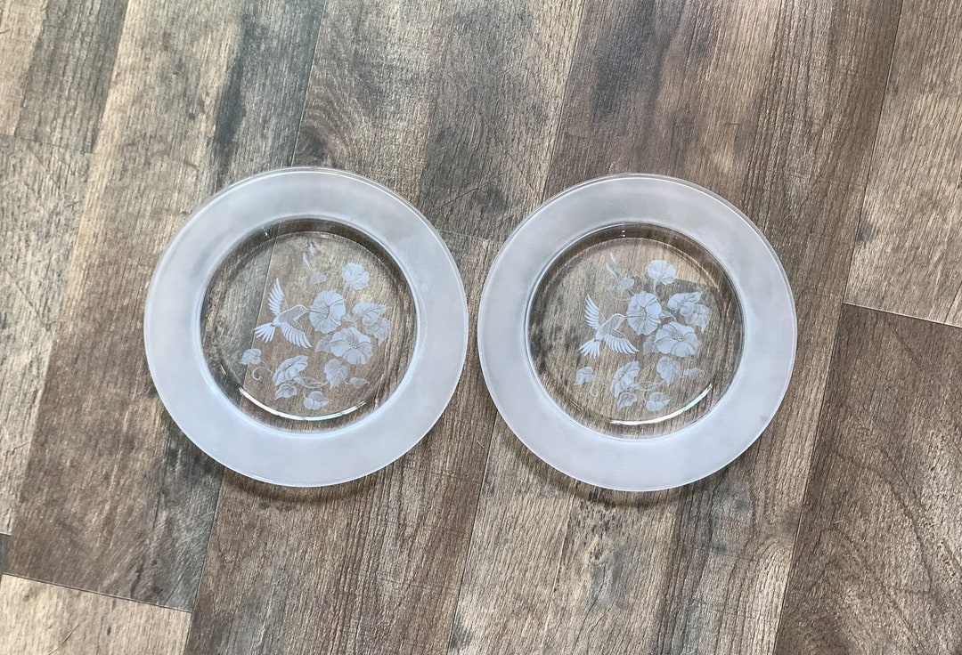 Avon Crystal Hummingbird 8 Salad Plates, Set of 2, Frosted Rims - Etsy