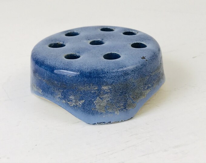 Weller Pottery Flower Frog, Vintage Blue Glaze Ceramic Floral Arranging ...