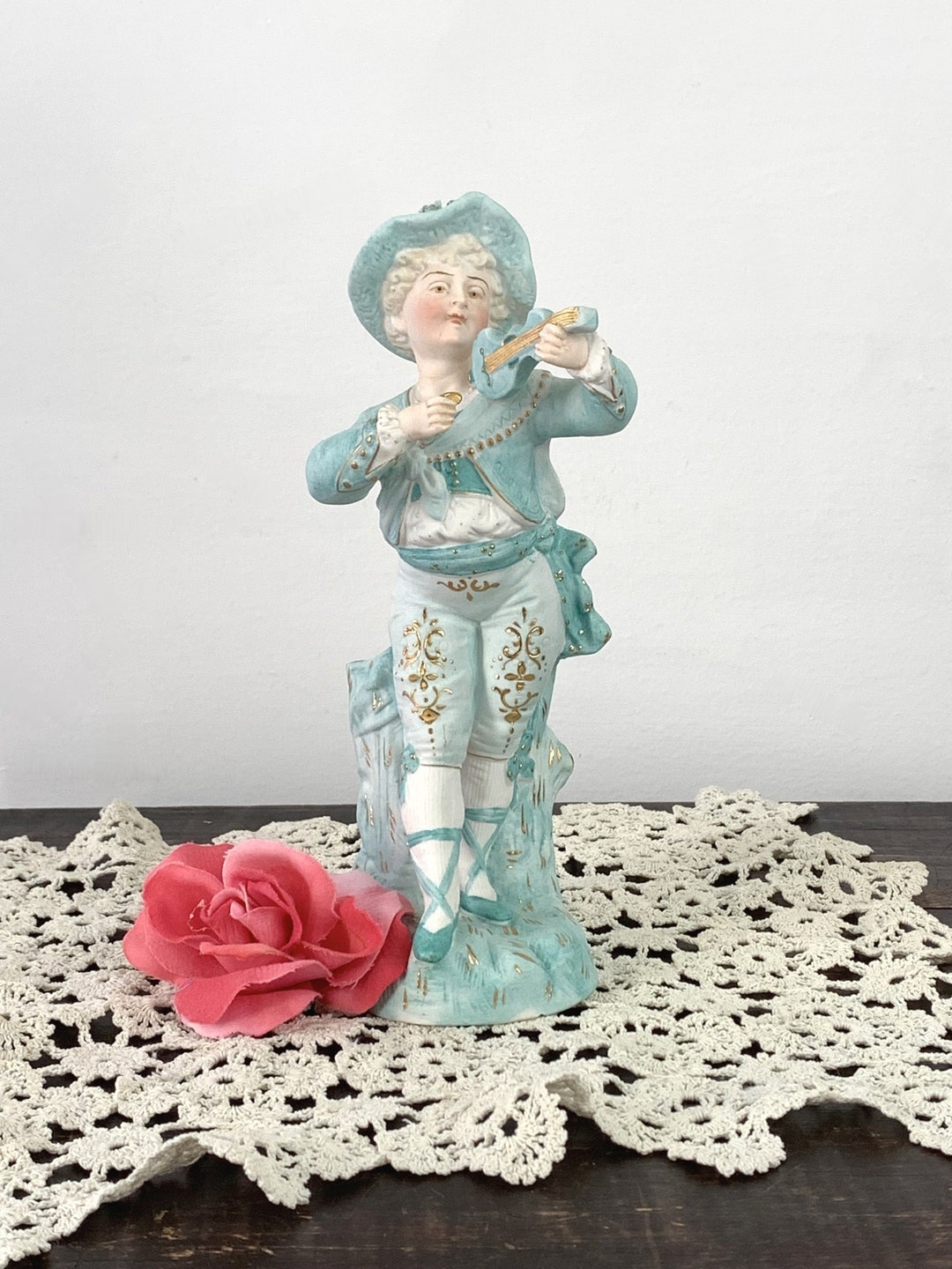German Bisque Porcelain Vase, Boy With Violin - Etsy