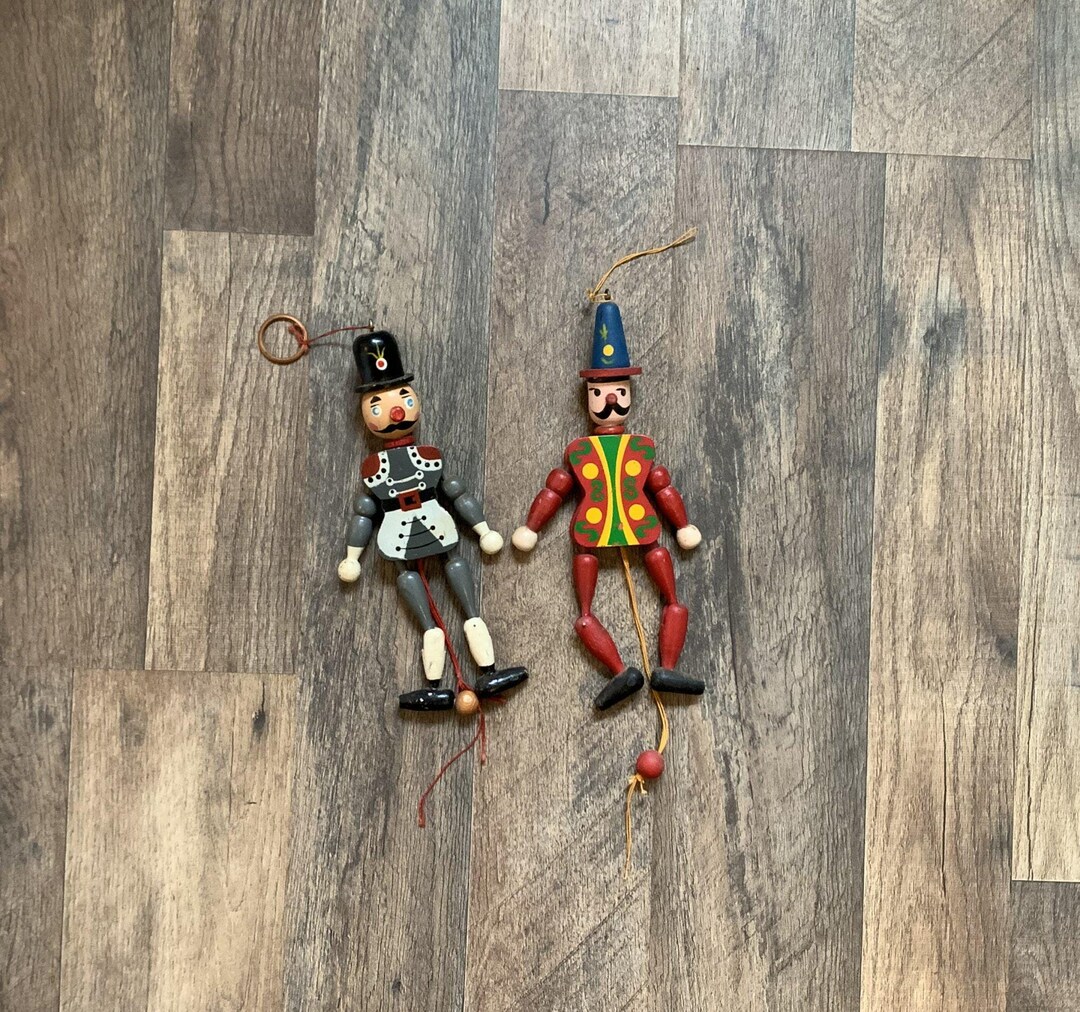 Vintage Wooden Pull String Puppets, Set of 2, Jumping Jack Wood Toy ...