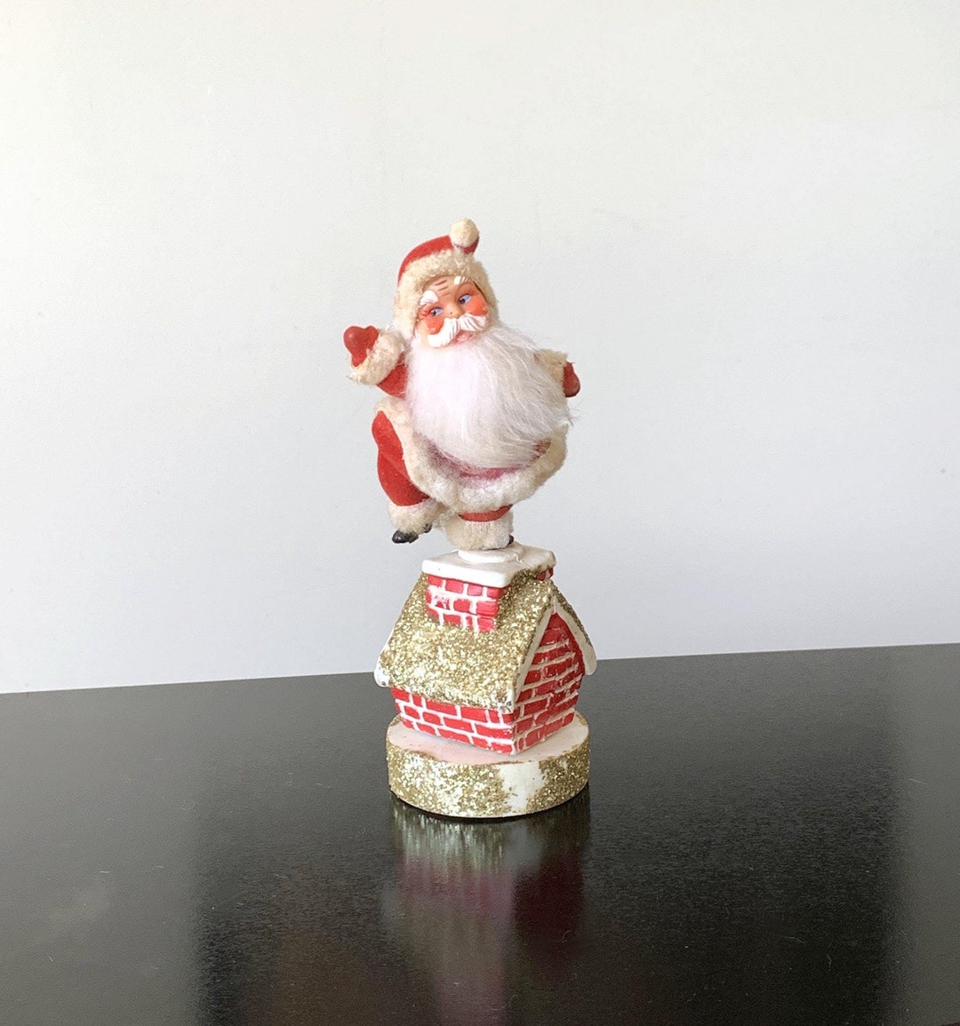 Molded Plastic Santa on House Chimney, Moveable Vintage Christmas ...