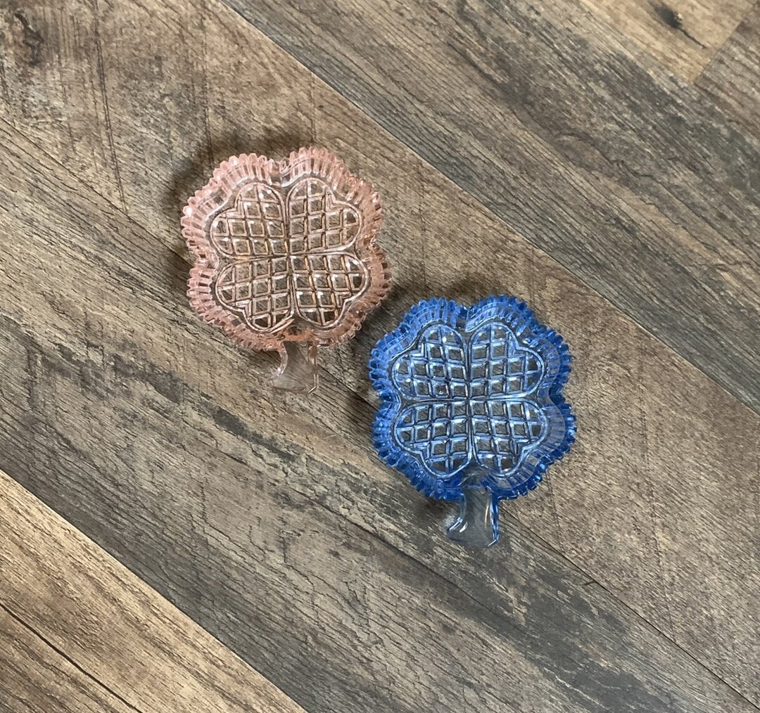 Pressed Glass 4 Leaf Clover Shamrock Dishes, Pair Small Trinket Trays ...