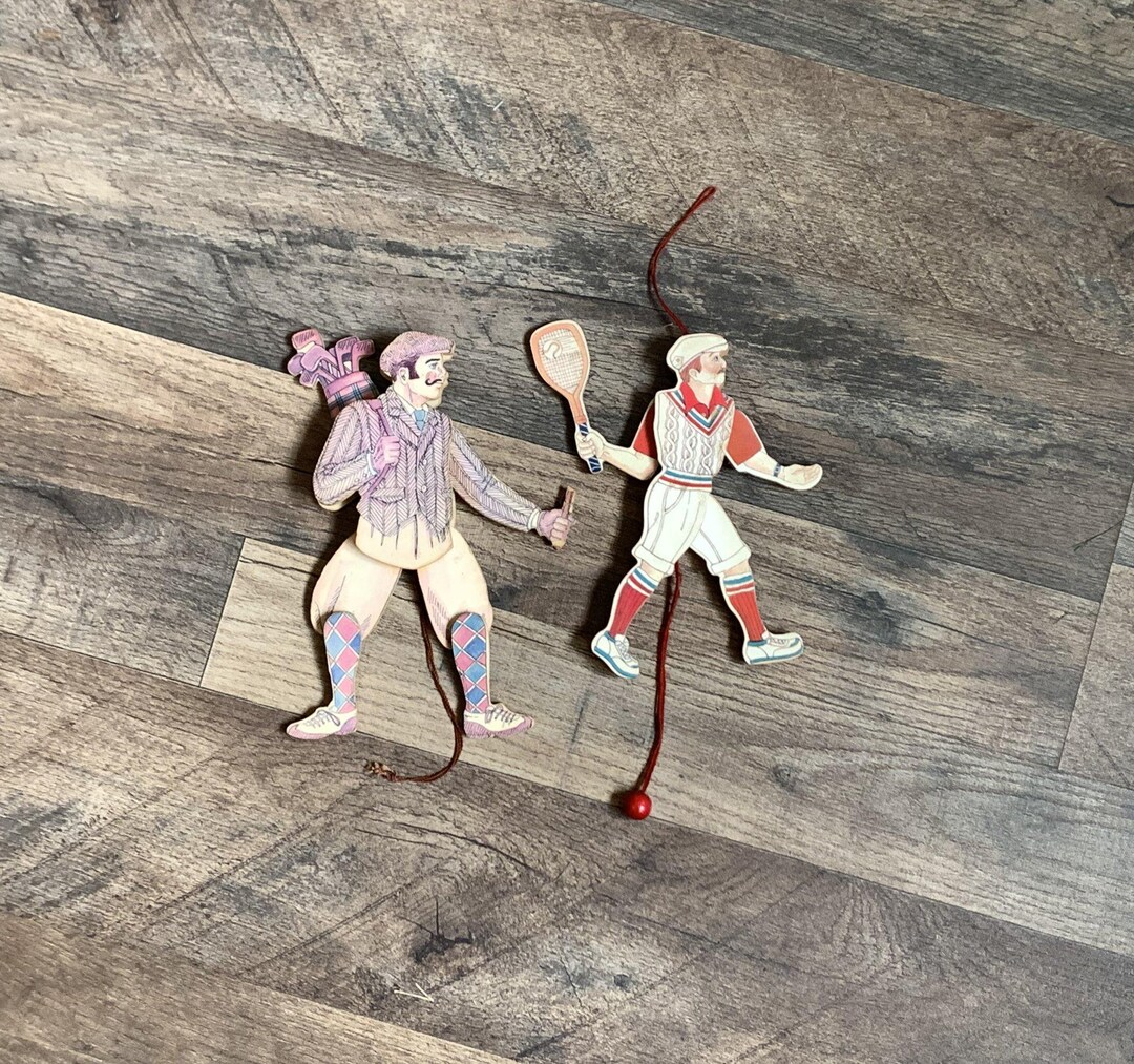 Vintage Pull String Sportsmen Puppets, 2 Victorian Style Jumping Jack ...