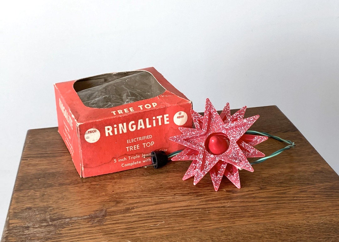 MCM Ringalite Lighted Star Christmas Tree Topper, 5 Red Plastic, in ...