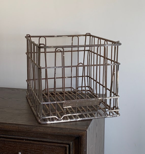 Set of 2, Vintage Milk Crate and Egg Crate, Wire Milk Crate, Metal Milk ...