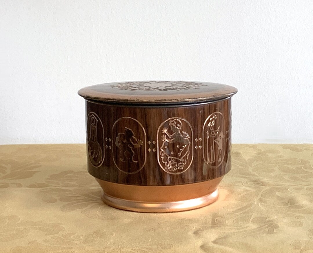 Retro West Germany Copper Color Biscuit Tin, Faux Wood & Embossed Fairy ...