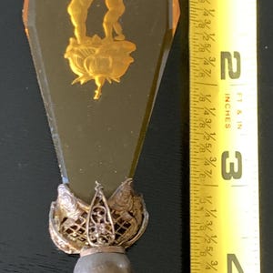 Vintage Czech Amber Glass & Brass Lamp Finial, Intaglio Cherubs, Rose ...