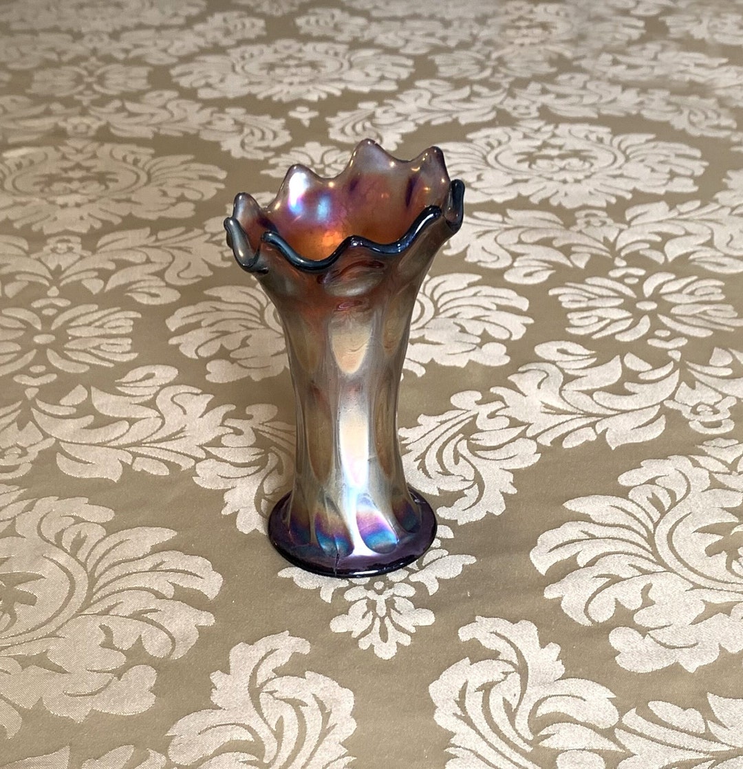Fenton Amethyst Carnival Glass Swung Vase, 7 5/8" Iridescent Long ...
