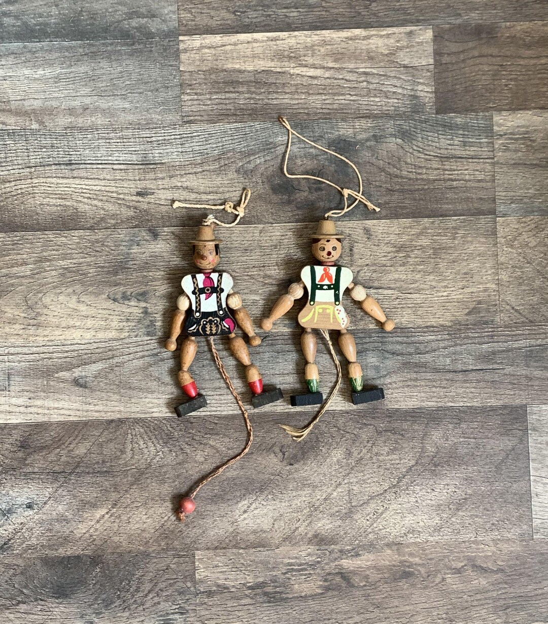 Vintage Wooden Pull String Puppets, Set of 2 Austrian Jumping Jack Wood ...