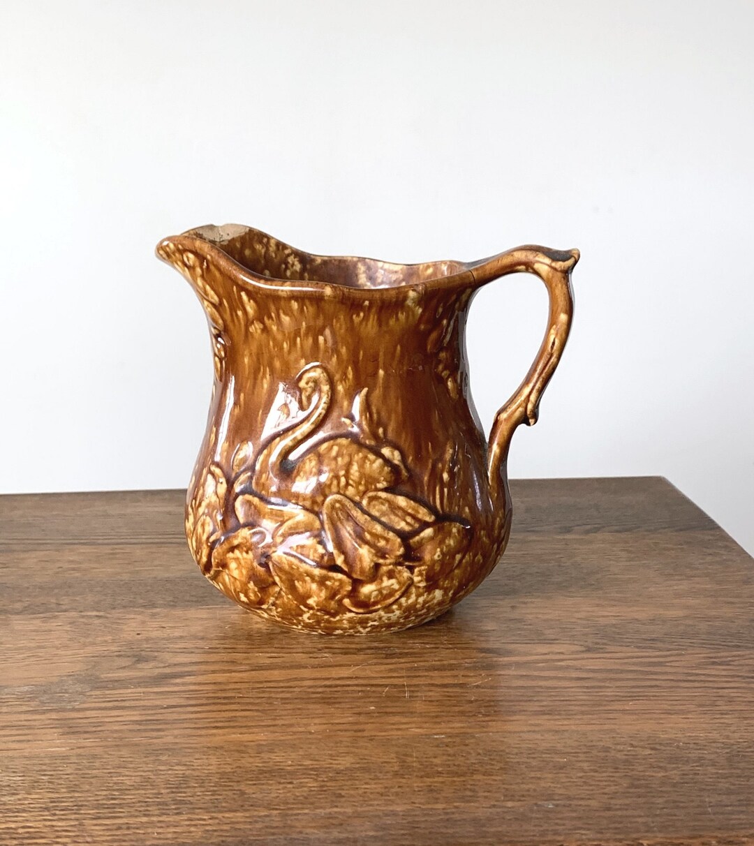 Bennington Rockingham Glazed Pitcher, Swan & Cattails - Etsy