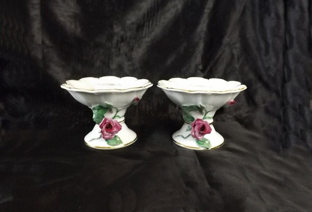 Lefton Ceramic Candlesticks W/ Applied Roses - Etsy