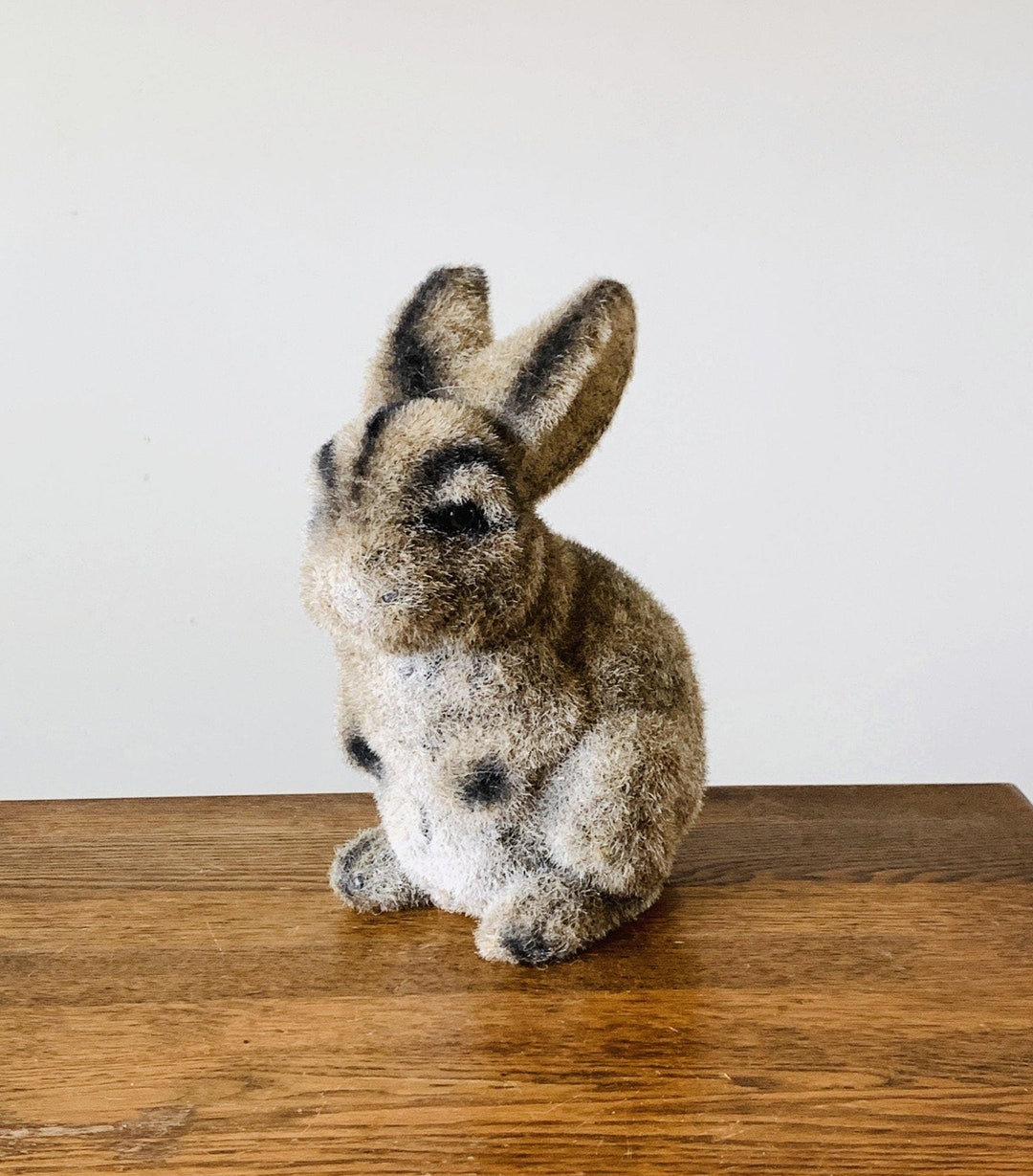 Large Flocked Bunny Rabbit Decoration, Vintage Hard Plastic Collectible ...