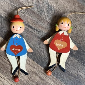 Vintage Wooden Pull String Puppet Set, Hansel & Gretel, Jumping Jack ...