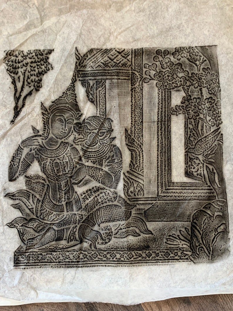 Thai Temple Rice Paper Rubbing Hanuman Makes Love to Butsa | Etsy