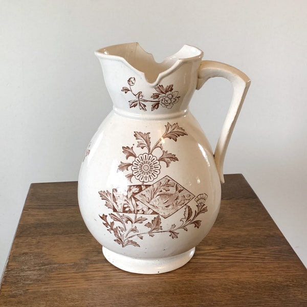 Brown Transferware Pitcher - Etsy