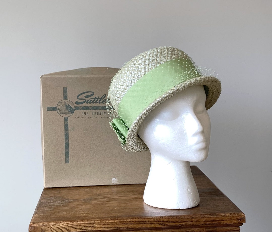 Vintage Woven Straw & Netting Cloche Hat in Box, Sattler's of Buffalo ...