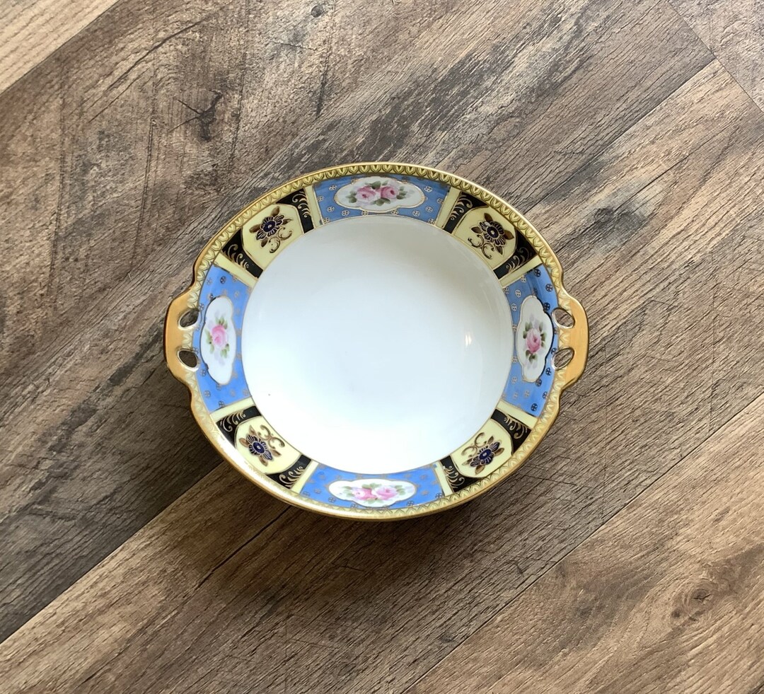 Noritake Morimura Serving Bowl, Handpainted Pink Roses, Blue & Yellow ...