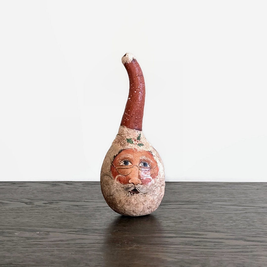 Primitive Handpainted Santa Claus Gourd 8 1/2" Squash, Artist Signed ...