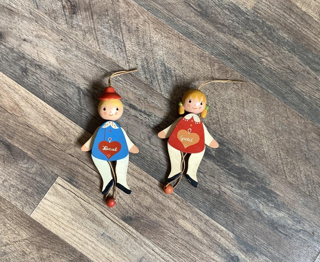 Vintage Wooden Pull String Puppet Set, Hansel & Gretel, Jumping Jack ...
