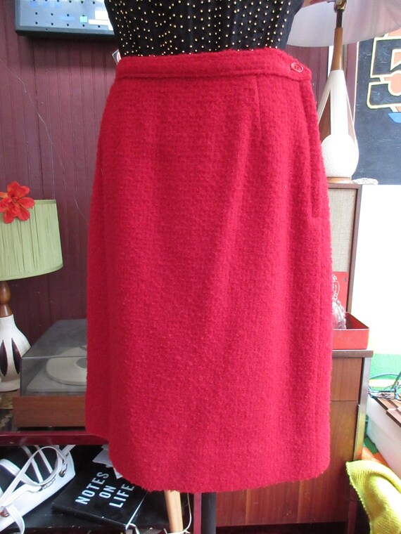 Small 26 Waist 1960s Vintage Red Wool Boucle A Line P… - Gem