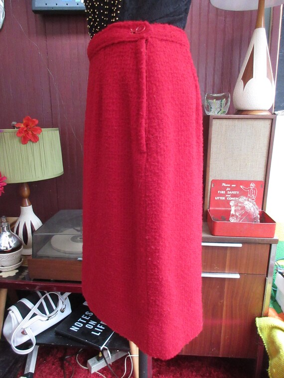 Small 26 Waist 1960s Vintage Red Wool Boucle A Line P… - Gem