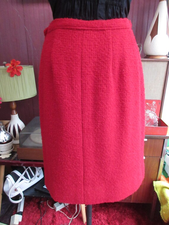 Small 26 Waist 1960s Vintage Red Wool Boucle A Line P… - Gem