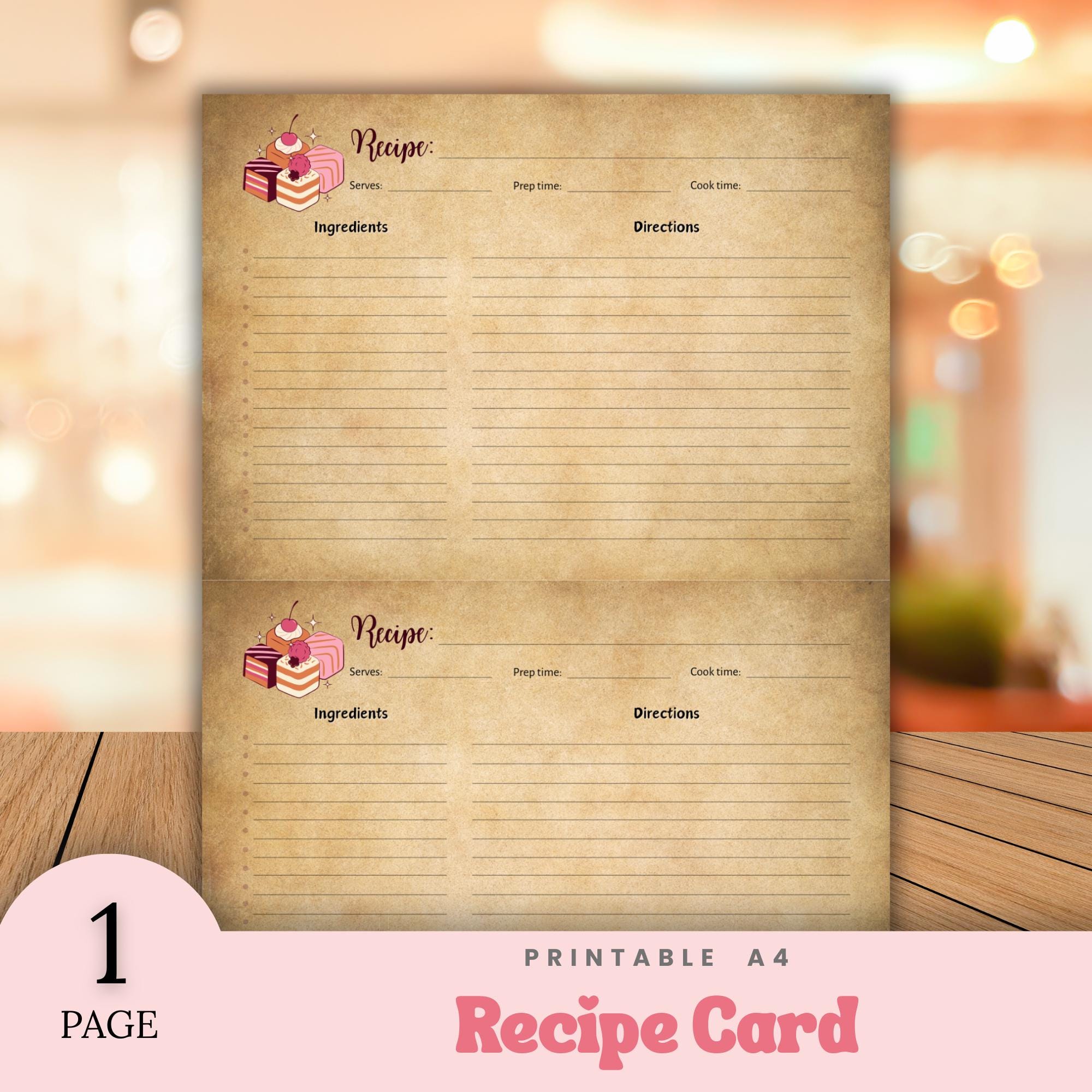 Printable Recipe Card | A4 Recipe Template With 2 Cards | Recipe Card ...