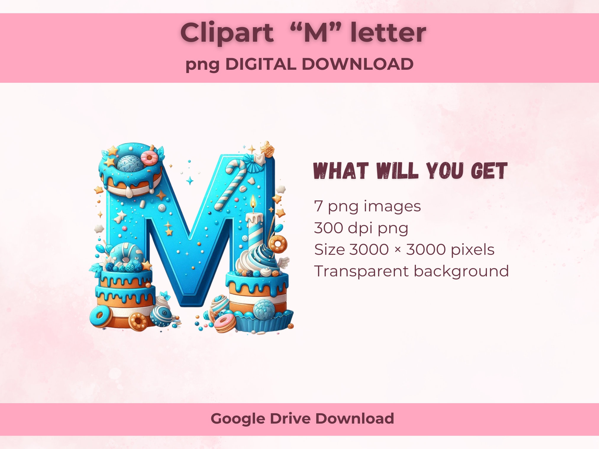 Letter M Clipart Set Birthday Party Clip Decorations Bakery Logo Png ...
