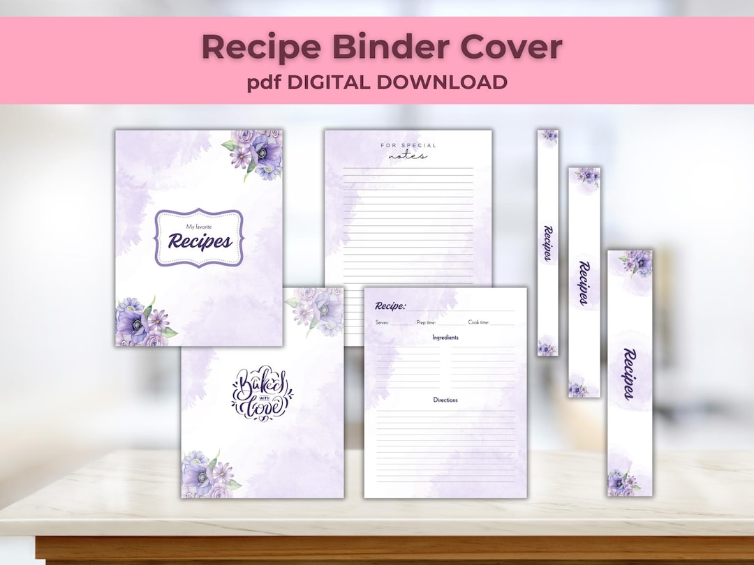 Printable Recipe Binder Cover, Recipe Box, Cake Order Form, Recipe ...