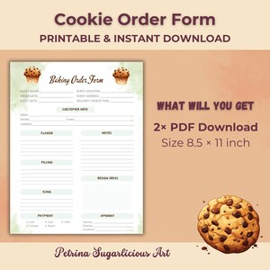 Cookie and Baking Order Form, Printable Cake Order Template, Digital ...