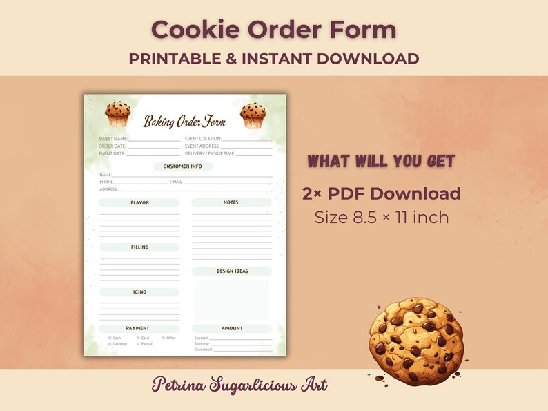 Cookie and Baking Order Form, Printable Cake Order Template, Digital ...