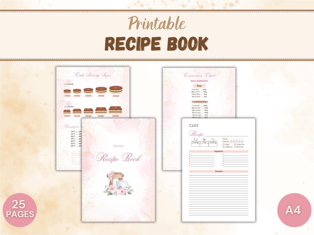 Printable Recipe Book Template | Custom Cookbook Pages | Baking Tips ...