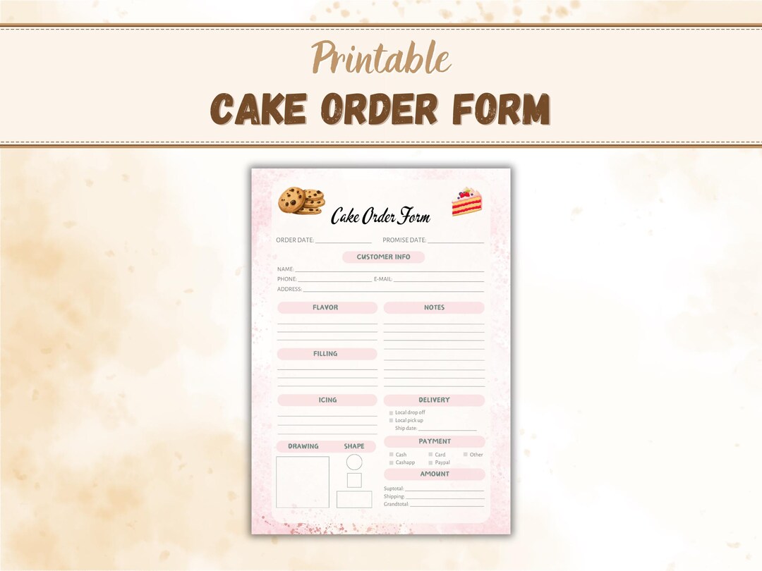 Printable Cake Order Form, Digital Download Template, 8.5 X 11 Inch A4 ...