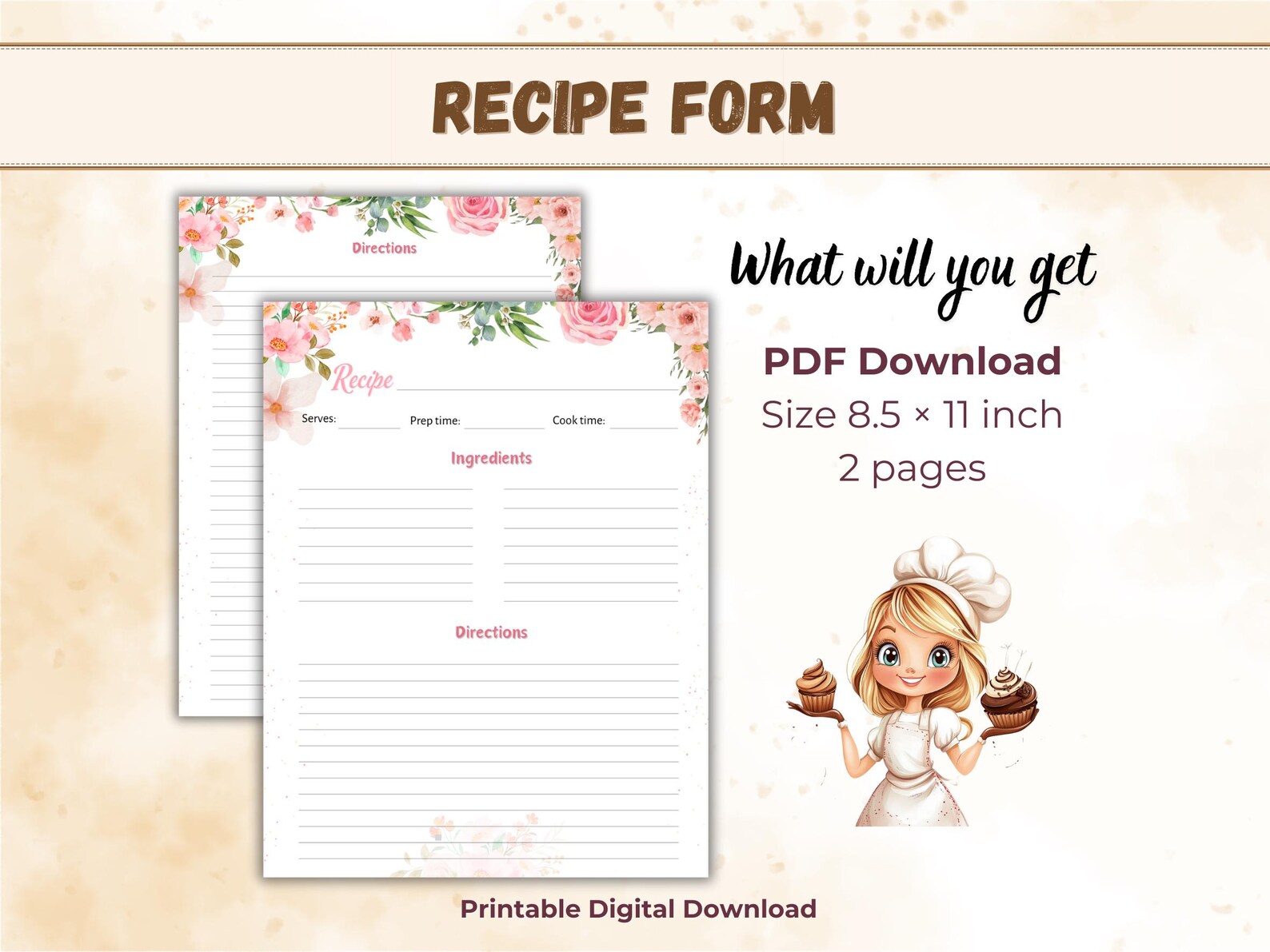 Printable Recipe Templates, Digital Download 8.5 X 11 Inch A4, Home ...