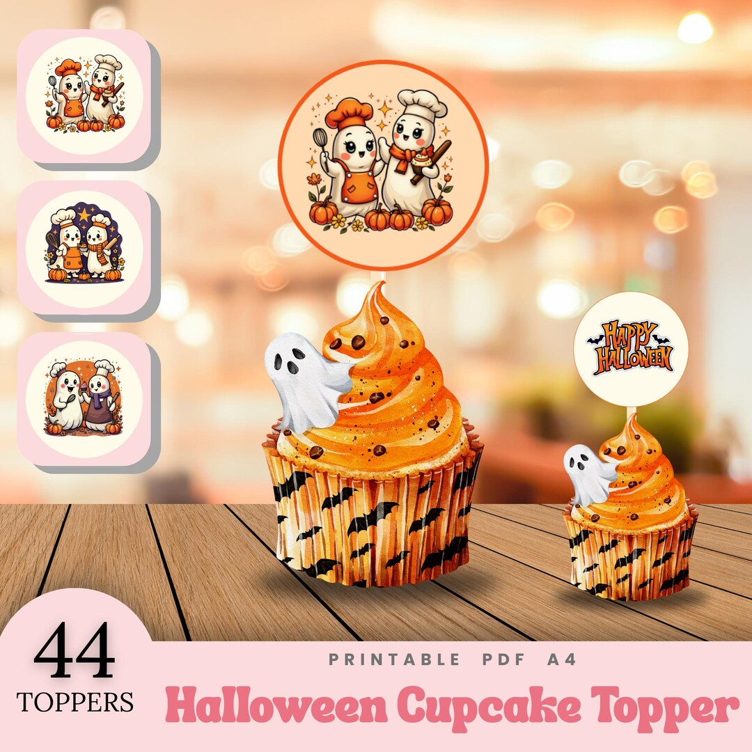 Printable Cute Ghost Halloween Cupcake Toppers, Spooky Baking Ghost ...