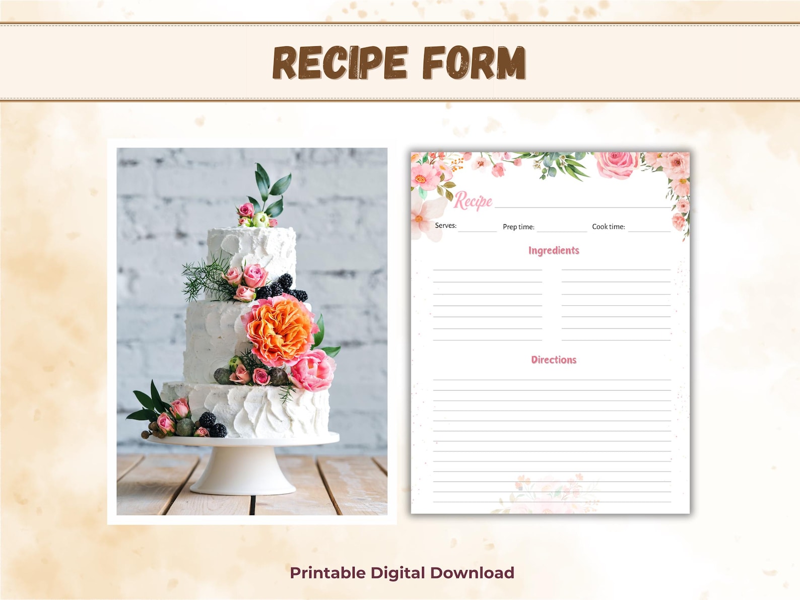 Printable Recipe Templates, Digital Download 8.5 X 11 Inch A4, Home ...