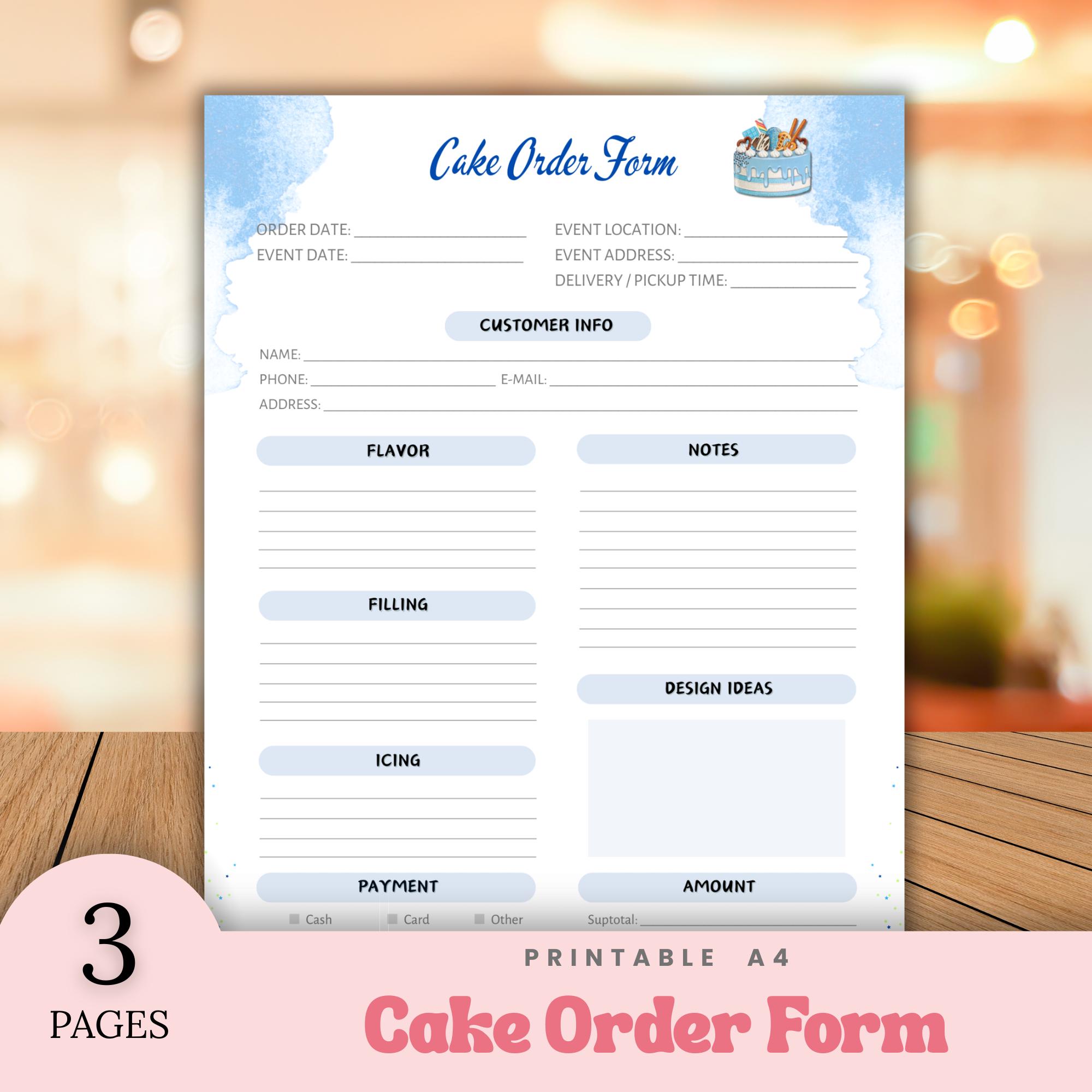 Printable Cake Order Form, Cookie Order Form, Cupcake Order Form ...