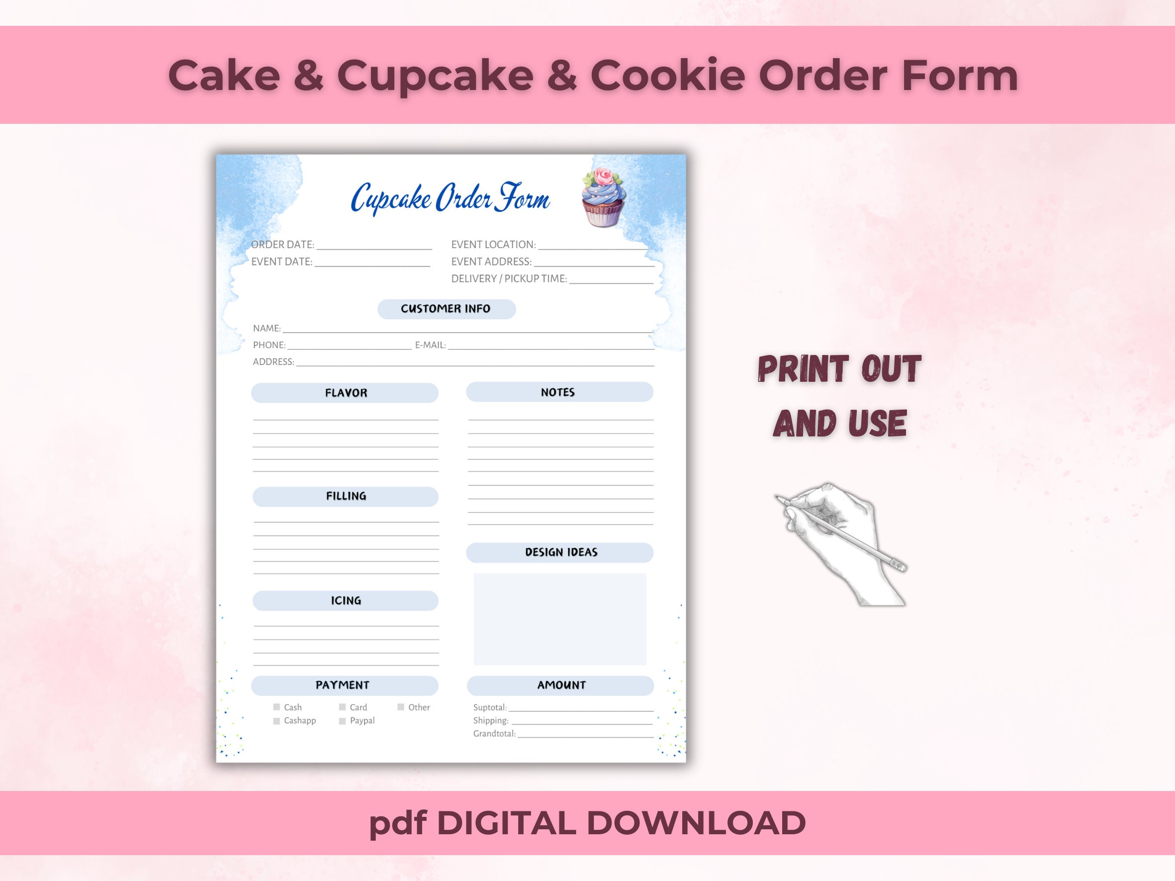 Printable Cake Order Form, Cookie Order Form, Cupcake Order Form ...