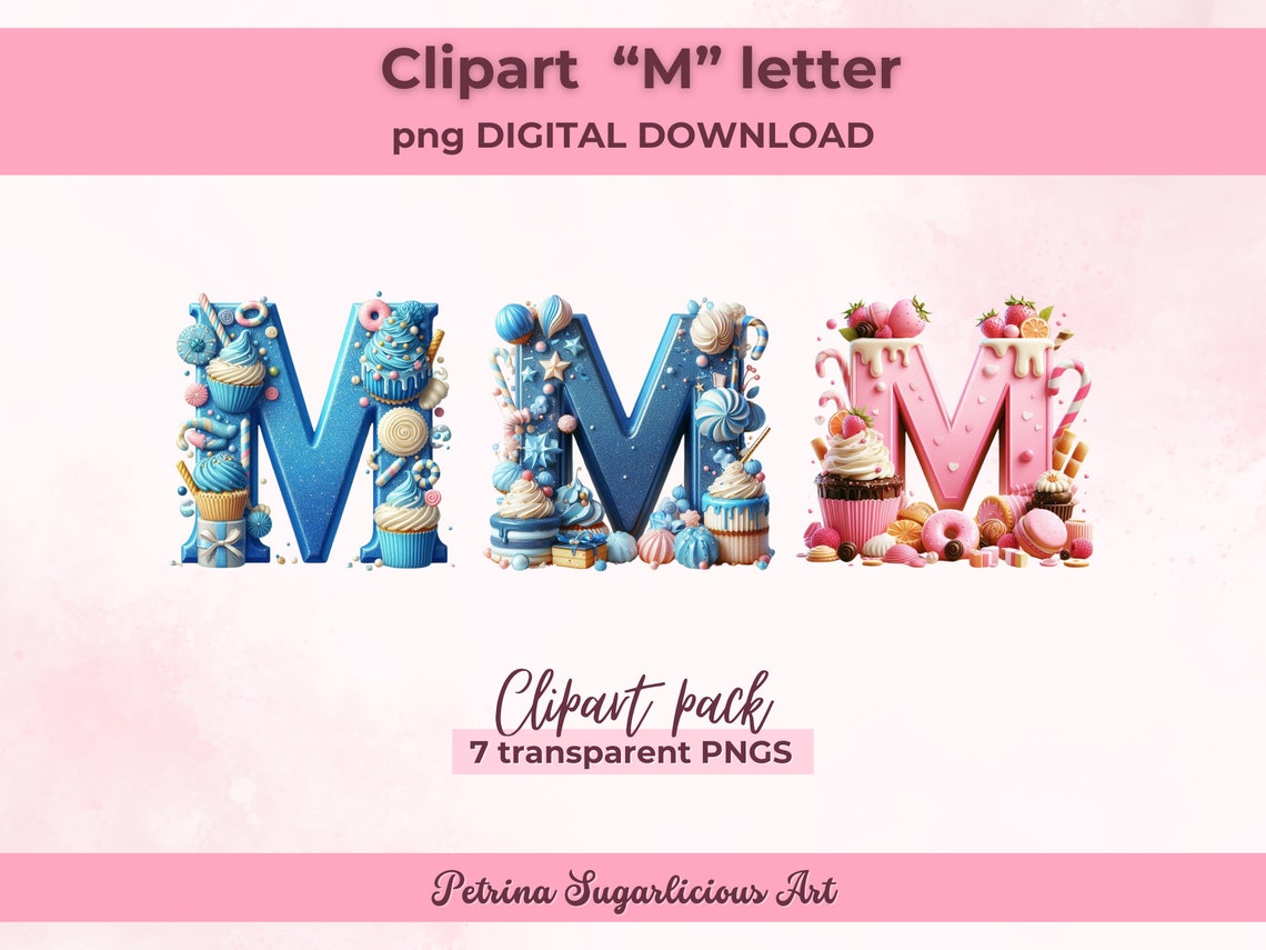 Letter M Clipart Set Birthday Party Clip Decorations Bakery Logo Png ...
