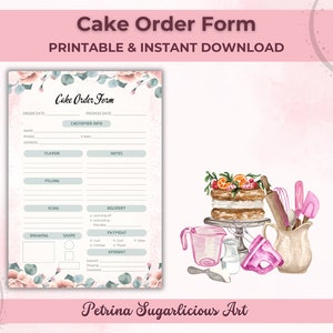 Printable Cake Order Form, Blank Digital Download Cake Order Form ...
