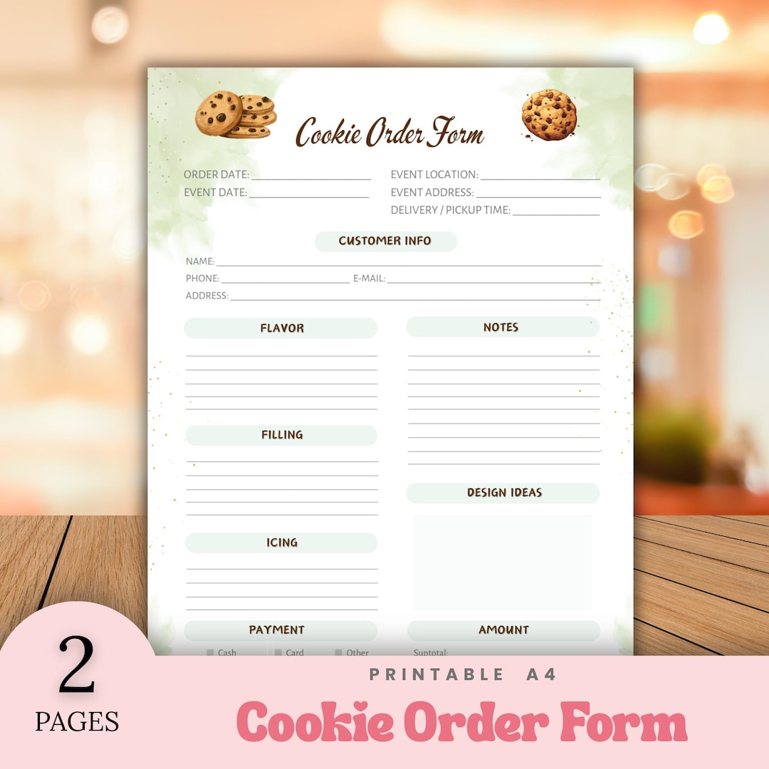 Cookie and Baking Order Form, Printable Cake Order Template, Digital ...