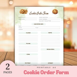 Cookie and Baking Order Form, Printable Cake Order Template, Digital ...