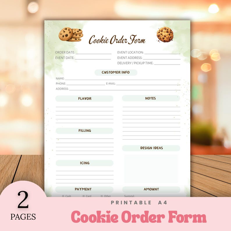 Cookie and Baking Order Form, Printable Cake Order Template, Digital ...